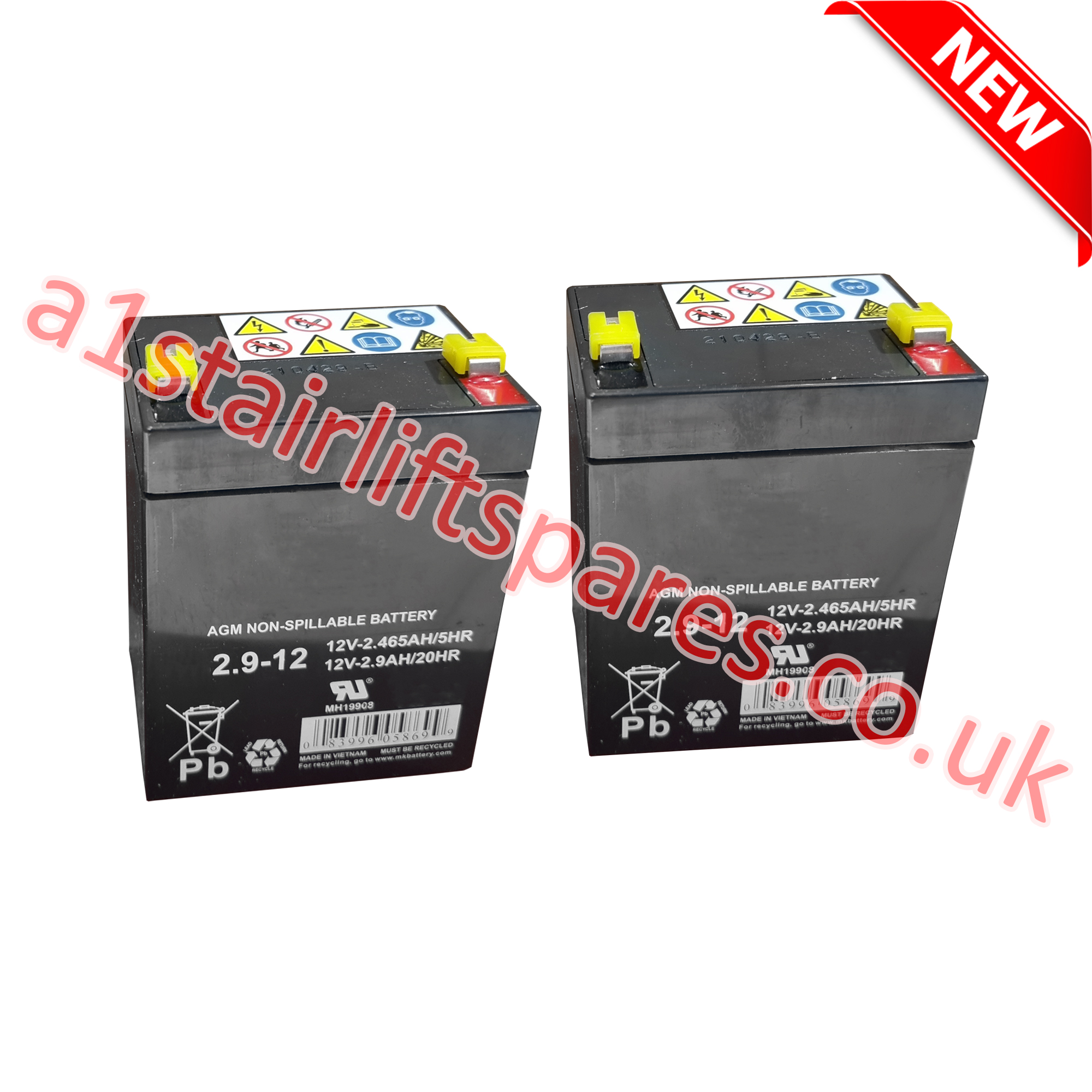 12v - 2.9ah battery set - A1 Stairlift Spares